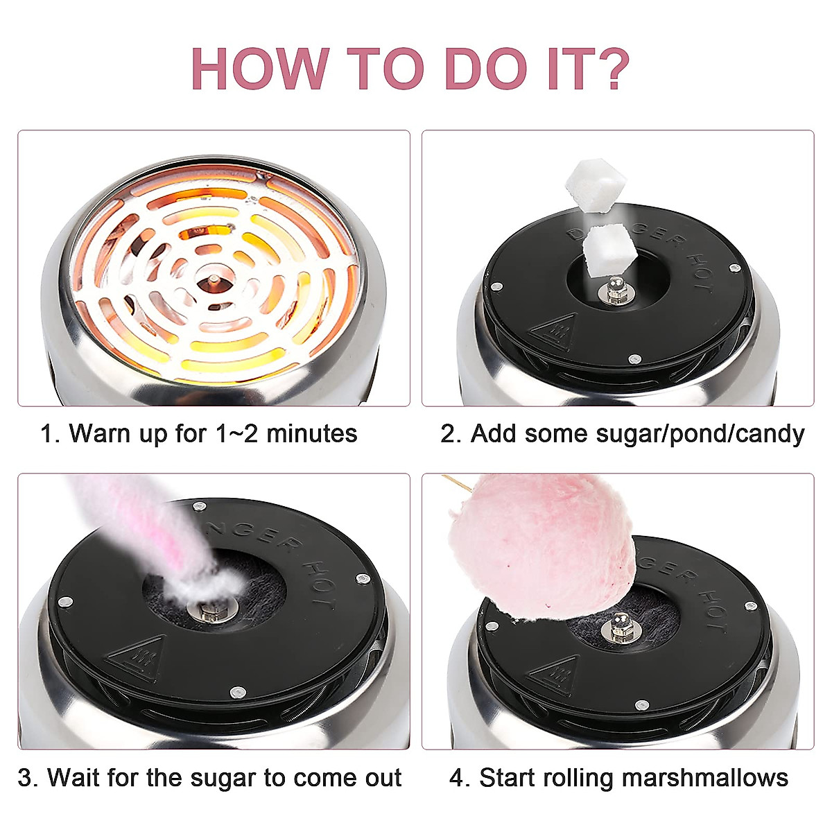 VAlinks Cotton Candy Machine, Mini Electric Cotton Candy Maker with Splash-Proof Plate & Sugar Scoop Use with Sugar, Candy, Homemade Sweet for Home Family Birthday Party, Christmas & Wedding, Pink