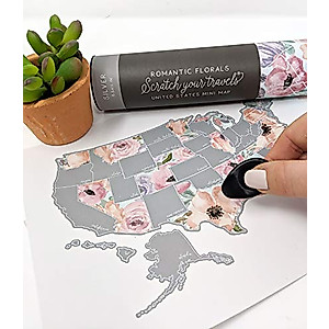 JetsetterMaps Scratch Your Travels Romantic Floral USA Map (Small Silver)