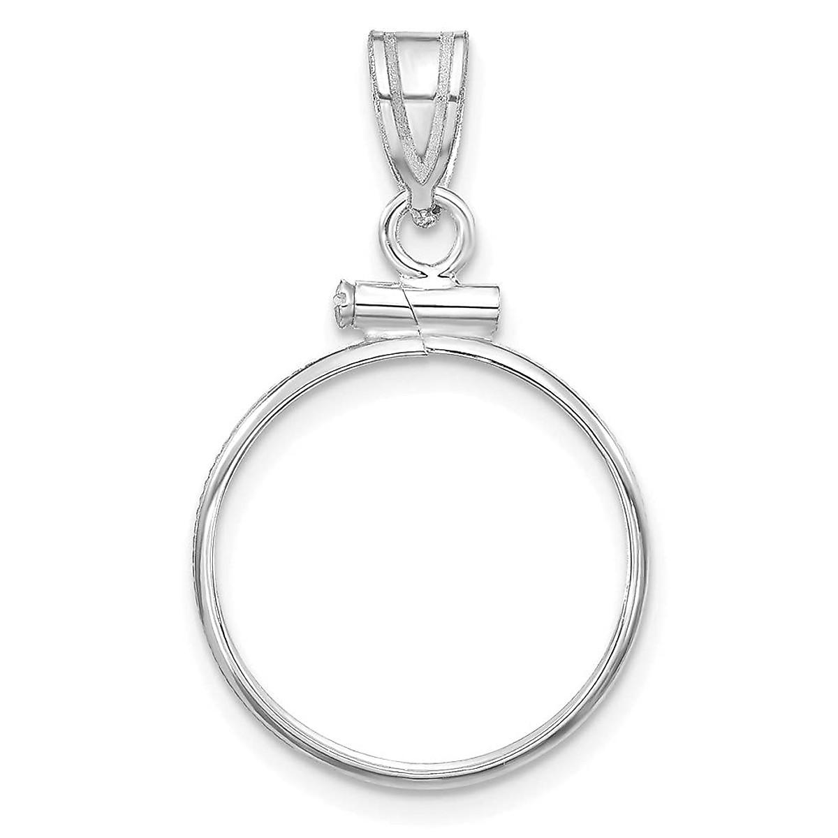 Roy Rose Jewelry Gold Coin Pendant Mounting - 16.5mm Coin Size - Reeded Edge Bezel Frame Design - 14K White Gold - Screw Top with Bail