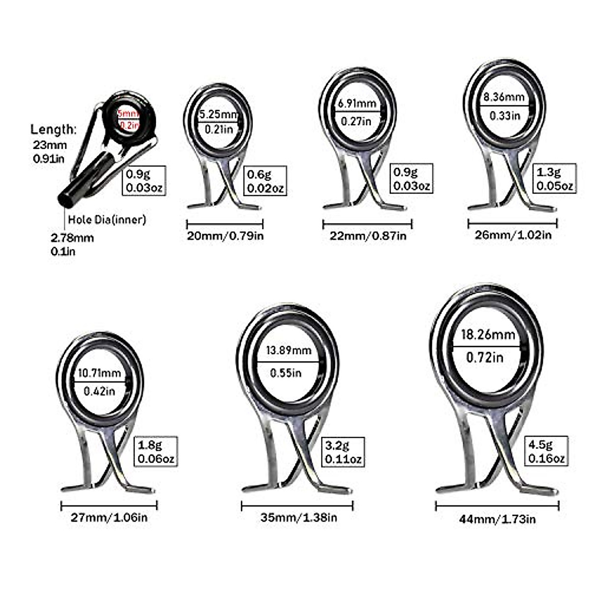 QualyQualy Fishing Rod Tip Repair Kit Rod Guide Repair Kit Pole Eyes Tip Repair Kit Stainless Steel Ceramic Ring Fishing Rod Repair Kit Fishing Pole Tip Guides Replacement Kit 7pcs