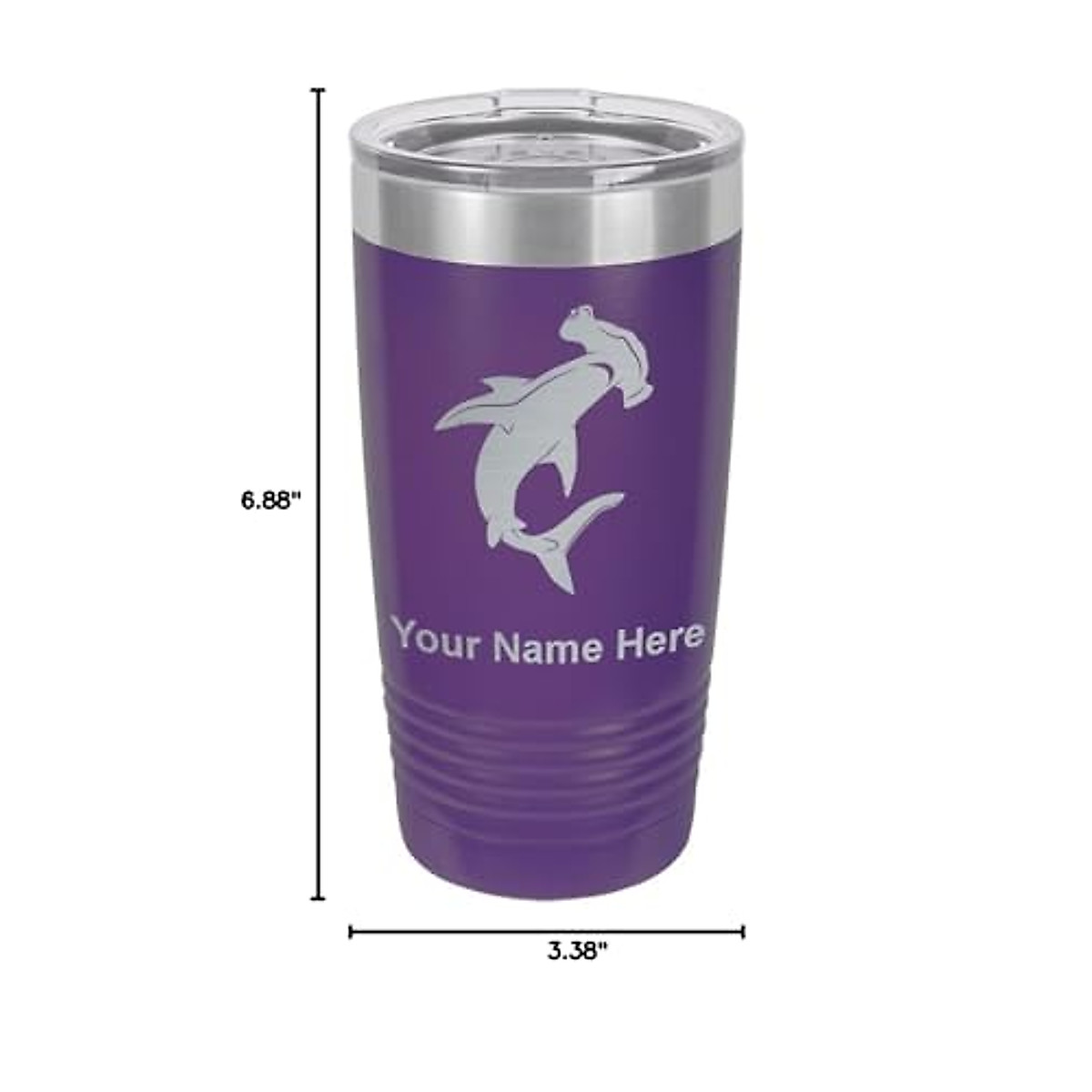 LaserGram 20oz Vacuum Insulated Tumbler Mug, Hammerhead Shark, Personalized Engraving Included (Dark Purple)