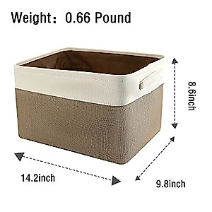 ECOMEX Fabric Storage Baskets for Organizing, Baskets Storage Bins Clothes with Rope Handles, Empty Decorative Gift Baskets for Nursery Shelf, Closet, Office（1 Pack, White Fight Brown）