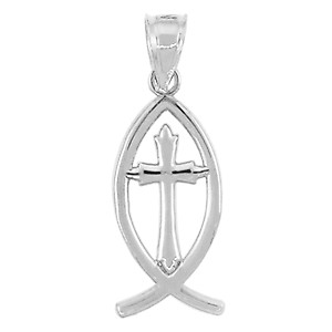 925 Sterling Silver Jesus Cross Charm Ichthus Christian Fish Pendant