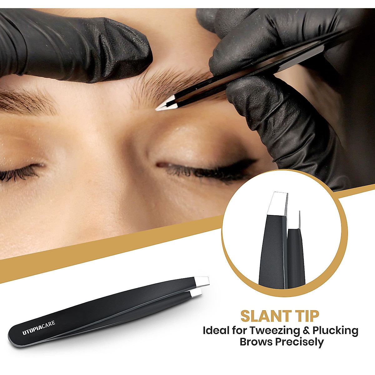 Utopia Care Tweezers for Women Facial Hair (4 Piece), Eyebrow Tweezers for Women Professional, Precision Tweezers Set for Women, Pointed Tweezers Slant Tip, Ingrown Hair Tweezers for Men (Black)