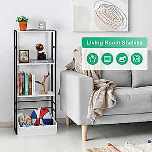 Vrisa White Bookcase 4 Tier Bookshelf with Storage Small Toy Storage Organizer for Books, CDs, Movies Bookcase Storage Organizer Bookshelves for Bedroom Home Office Living Room