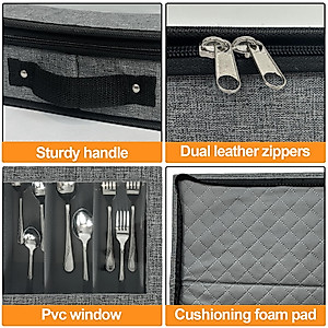 VERONLY Silverware Storage Box - Flatware Case Chest Box, 5 Compartment Tableware Cutlery Container with Removable PVC Lid and Easy to Carry Handles,Large Capacity Utensils(Light Grey)