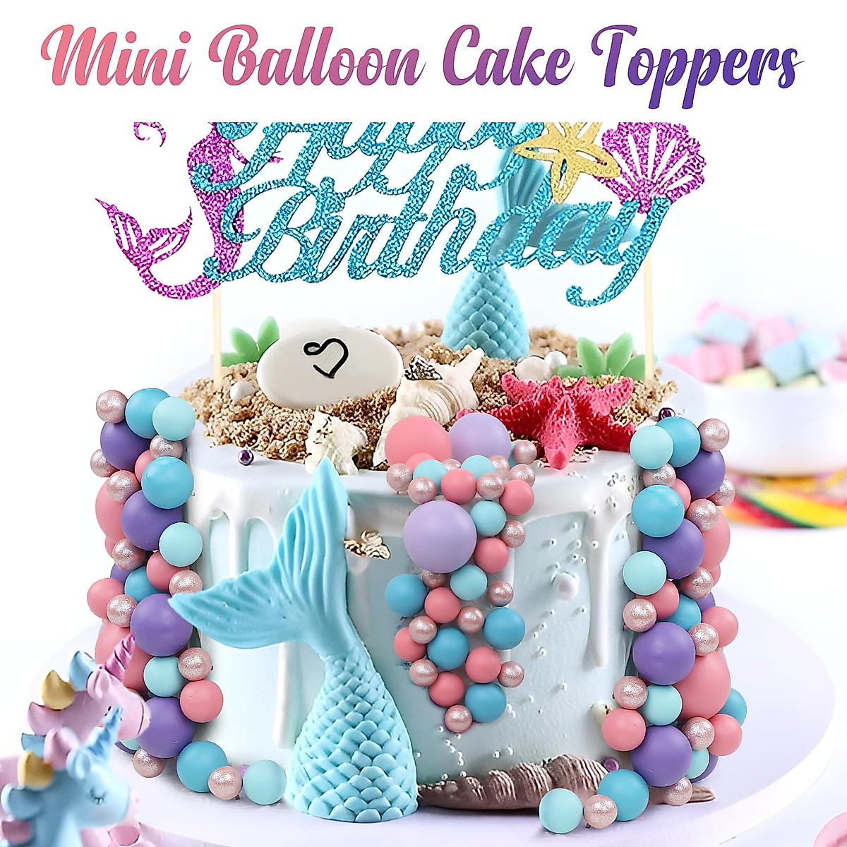 Acmee 115 PCS Ball Cake Toppers - Mini Balloon Cake Decorations Foam Ball Cupcake Picks DIY Cake Insert Toppers for Birthday Party Wedding Baby Shower - Pink Purple Blue