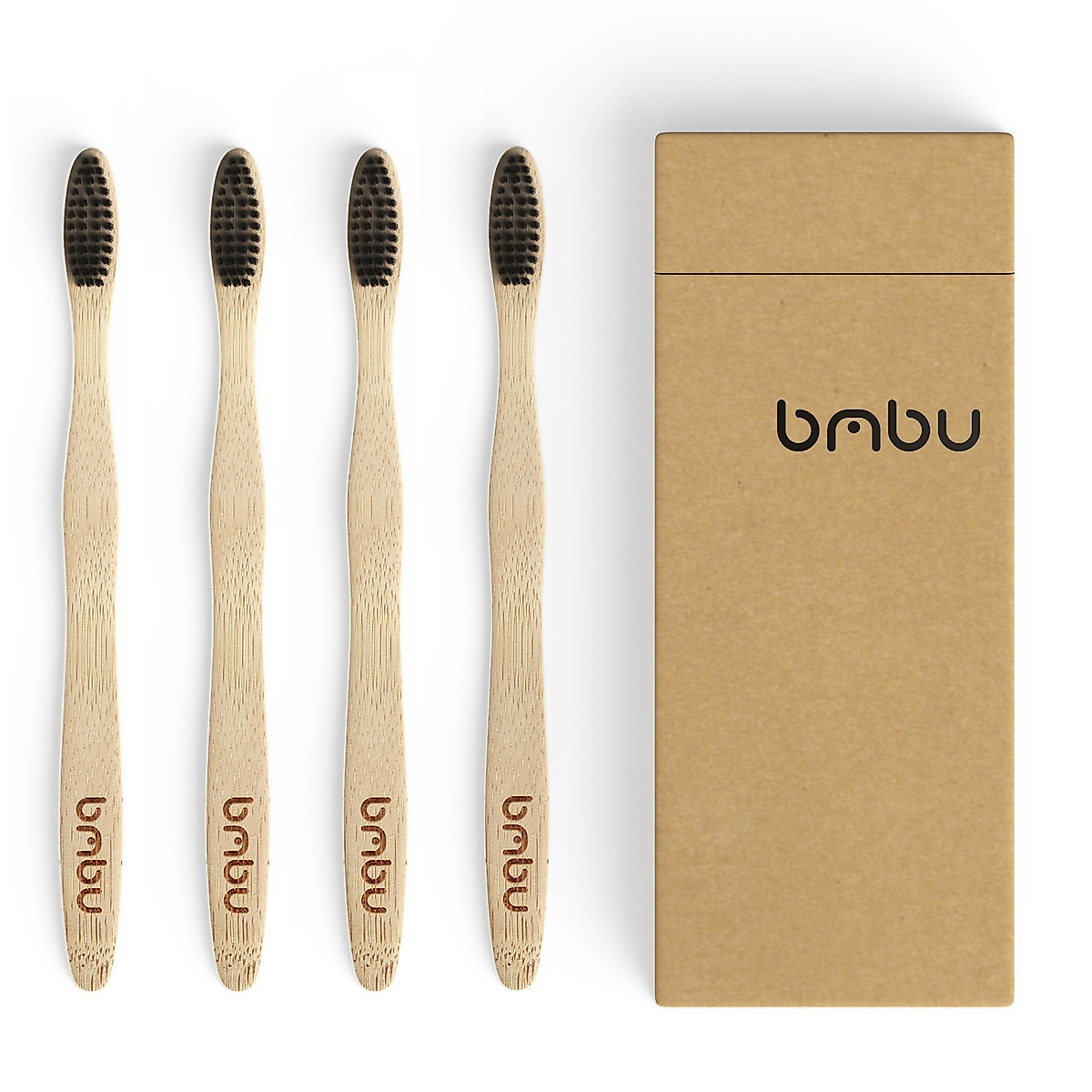 bmbu Bamboo Toothbrush 4 Pack - Medium/Soft Charcoal Bristles Tooth Brushes Wooden Handle - BPA Free, Eco Friendly, Vegan Product Gift Idea, Sustainably Grown in Recycled Biodegradable Packaging