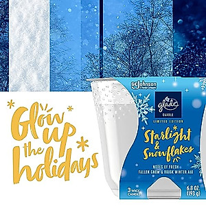 Glade Candle Starlight & Snowflakes, Fragrance Candle Infused with Essential Oils, Air Freshener Candle, 3-Wick Candle, 6.8 Oz