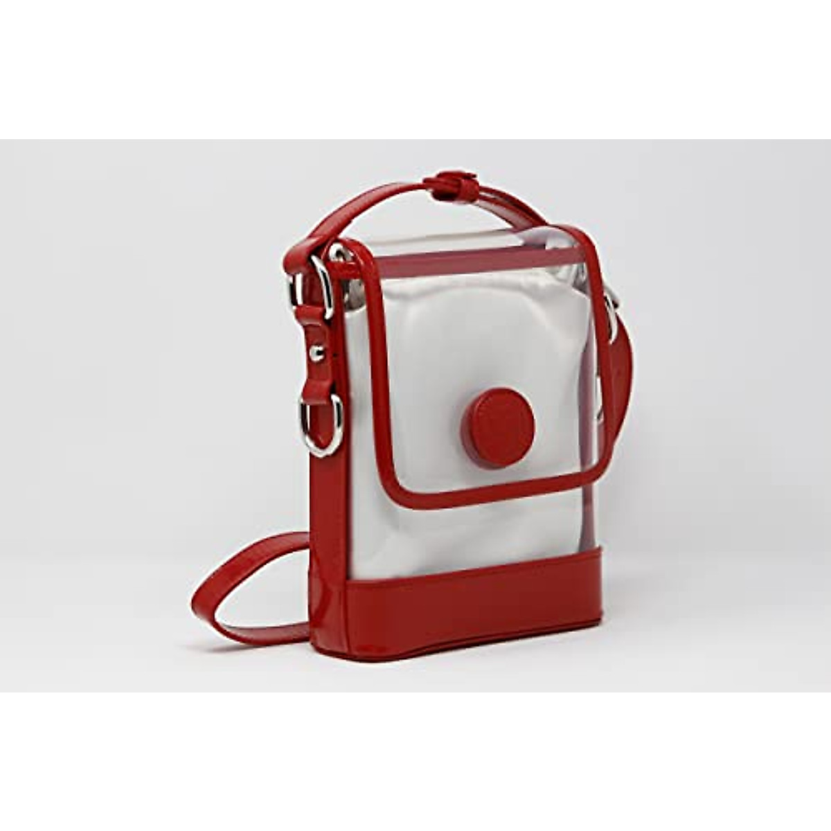 Clear Small Satchel Red Holographic Leather Trim with Removable Interchangeable Liner