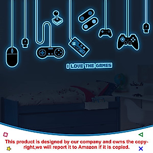 Game Wall Decals Glow in The Dark Gamer Wall Decals Gaming Wall Stickers Game Room Decor Glow Gaming Controller Sticker Removable Video Game Wall Decor for Boys Kids Girls Bedroom Playroom Home Decor
