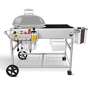 GRILL FORCE Grill Table for Weber 18" & 22" Original Kettle,Kettle Grill Cart,Outdoor Prep Table for Weber Original Kettle,Jumbo Joe,Master-Touch Charcoal Grill,Performer Charcoal Grill Accessories