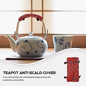 Teapot Handle Holder Cloth Tea Pot Handle Cover Heat- Resistant Non Slip Pot Holder Sleeve Teakettle Handle Sleeve for Home Kicthen (Red)