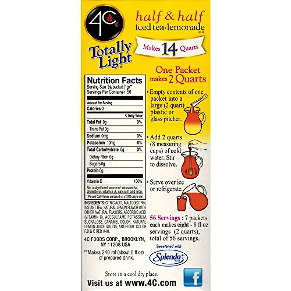 4C Totally Light Half & Half Iced Tea.Lemonade, 7-Count Packets (Pack of 4)