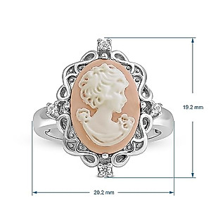 Jewelili Pink Cameo Ring in Sterling Silver with Round Created White Sapphire, Size 8