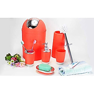 6Pcs Bathroom Accessory Tumbler Toothbrush Holder Bin Soap Dish Dispenser (Red)