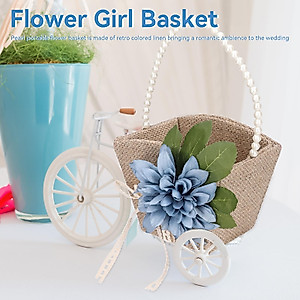 Rustic Flower Girl Basket, Vintage Burlap Flower Basket with Pearl Handle Jute Wedding Flower Girl Basket for Wedding Ceremony Bride Flower Girl Basket