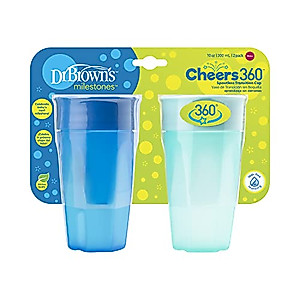 Dr. Brown's Milestones Cheers 360 Training Sippy Cups for Babies and Toddlers, Blue & Aqua, 10oz, 2-Pack, BPA Free, 9m+