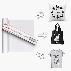 HTVRONT White Iron on Vinyl Roll - 12" x 25ft Heat Transfer Vinyl, Clothing Heavy Duty White HTV Vinyl, Easy Cutting & Weeding