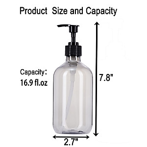Plastic Refillable Shampoo Conditioner & Body Wash Pump Bottle Dispensers with Plastic Pumps, 16oz 3-Pack Shower Bottles with 6 Waterproof Label Stickers, Reusable Hand Soap Dish Soap Containers