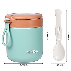 Insulated Food Container for Kids Adult - 15.2 Oz, Stainless Steel Vacuum Insulated Kids Food Jar with Folding Spoon, Leak Proof, Vacuum Insulated Thermo, Portable Food Bowl, Blue