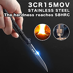 Wlikn Pocket Folding Knife for Men Sheath, Stainless Steel Blade Camping Knife, EDC Outdoor Hunting Tactical Folding Knife Low Profile Slim Pocket Knife