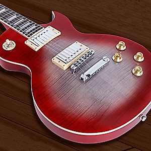 Leo Jaymz 39” Electric Guitar Single Cut Series - Mahogany Body and Neck - Curved top Exquisite Flame Maple Veneer (RedBurst)