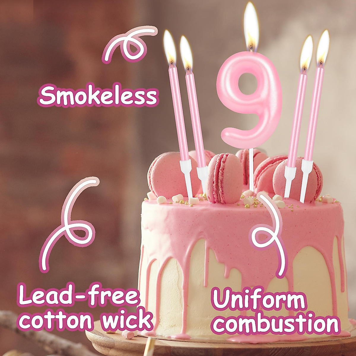 iNINGER Baby Pink 8th Birthday Number Candles,Pink Long Stick Candles,Number 8 Candle Cake Cupcake Toppers for Girls,Pink Candles for Cake,Birthday Party 8th Wedding Anniversary Decorations
