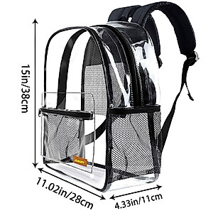 JOWURY Clear Backpack - Heavy Duty PVC Transparent Backpack, See Through Large Capacity School Backpack for Students, Concerts, Work, Safety, Travel (15", Suitable for Kids)