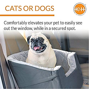 K&H Pet Products Bucket Booster Dog Car Seat with Dog Seat Belt for Car, Washable Small Dog Car Seat, Sturdy Dog Booster Seats for Small Dogs, Medium Dogs, 2 Safety Leashes, Large Gray/Gray