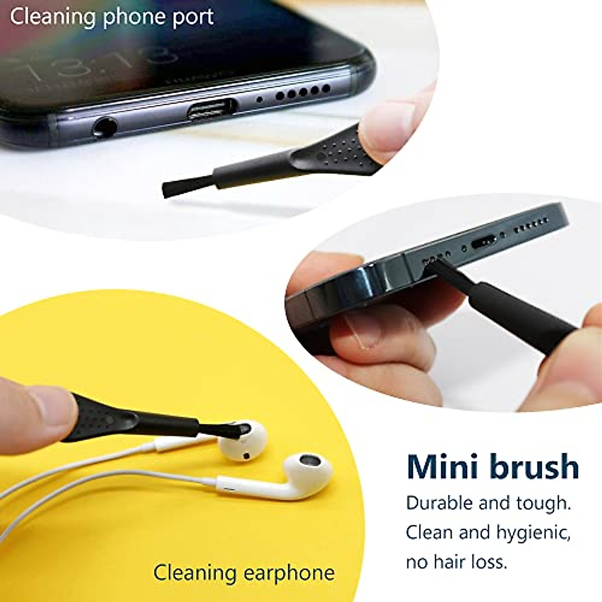 Phone Speaker Dustproof Stickers Protector, Mesh Speaker Anti Dust Adhesive Cover, Included Anti Dust Plug, Phone Port Cleaning Brush and Tweezer Compatible with iPhone 13, 12 Pro Max, 11 (Black)