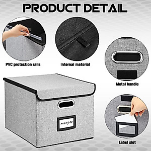 Patelai File Organizer Boxes Set of 6, Collapsible Linen Filing Cabinets Hanging File Folder Storage Boxes with Lid and PVC Sliding Rail Portable Letter Legal Document Organizer Bins for Office Home