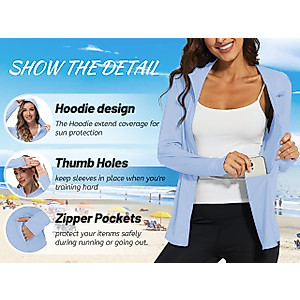TACVASEN Women's UPF 50+ Hooded Jackets Zip Up Quick Dry Lightweight Jackets Sun Shirts Outdoors, Blue, 2XL