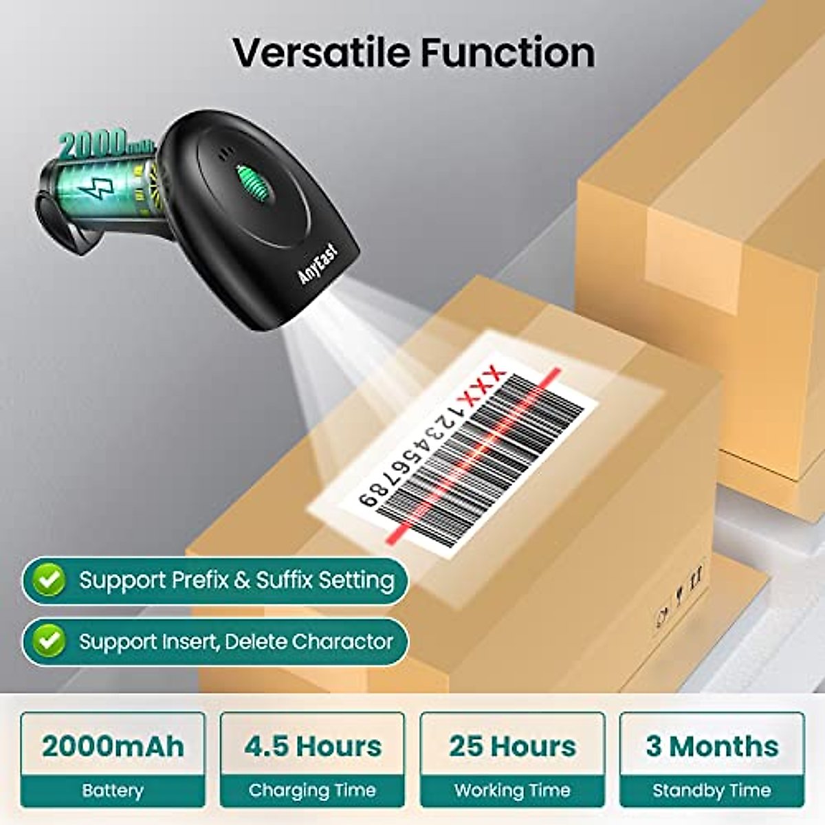 Barcode Scanner Bluetooth and Wireless with Stand, Anyeast USB Wired Inventory 2D 1D QR Code Scanners for Computer Laptop POS iPone, Screen Scanning Bar Code Reader for Supermarket Warehouse Library
