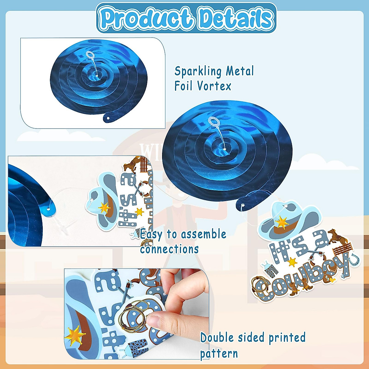 36Pcs Cowboy Baby Shower Themed Party Hanging Swirl Wild Western Birthday Decor Cowboy Themed Party Swirls Streamers Supplies for Boys Baby Shower Ceiling Decorations