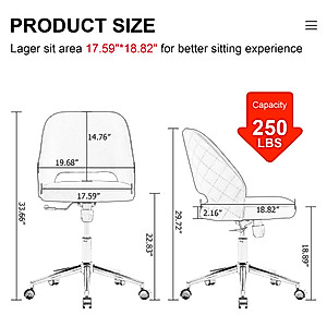 Gustonhon Modern Household Velvet Office Chair,Adjustable 360°Swivel Chair Armless Swivel Computer Chair,with Wheels High Back,Suitable for Living Room,Bedroom,Office,Hotel Dining Room (White)