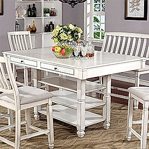 BOWERY HILL Wood Counter Height Extendable Table in Antique White