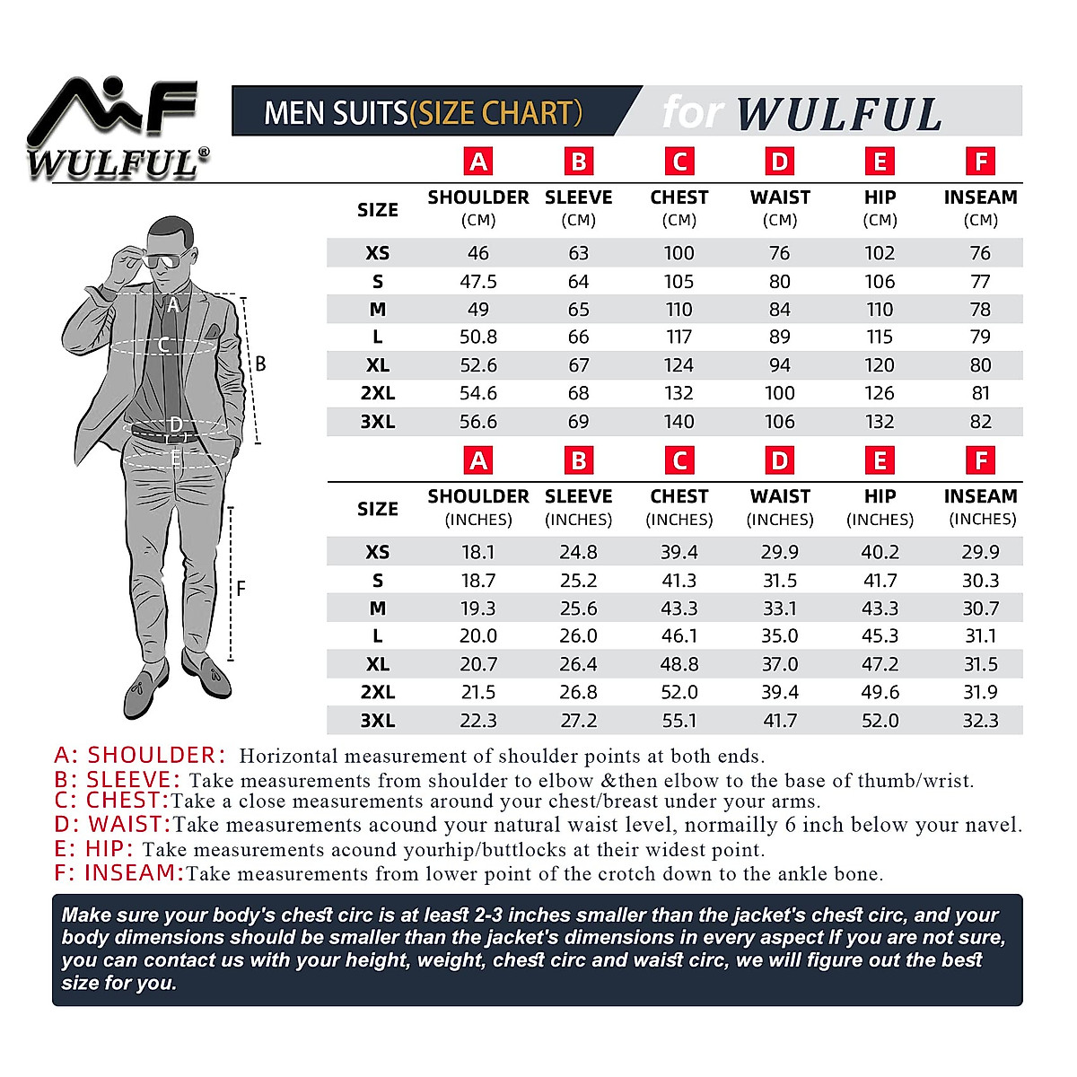 WULFUL Men’s Suit Slim Fit One Button 3-Piece Suit Blazer Dress Business Wedding Party Jacket Vest & Pants Wine Red