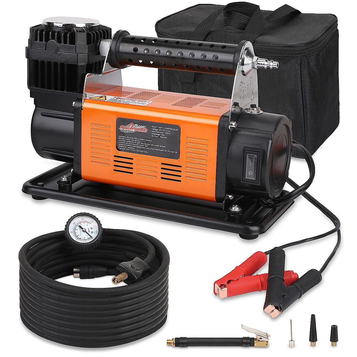 Heavy Duty Portable 12V Air Compressor Kit Inflate 6.35CFM (180L/ Min), Max 150PSI, Off-Road Air Compressor Kit for 4x4 Vehicle RV, Air Pump for ATVS Tire, for Car and SUV Tire, ROAD2SUMMIT