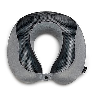 Brookstone Cool Touch Memory Foam Head and Neck Travel Pillow for Vacations, Airplanes, Trains, Buses, and Cars, Dark Grey