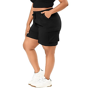 Eytino Womens Plus Size Lightweight Active Athletic Shorts Running Summer Shorts Hiking Cargo Shorts with Pockets,1X Black