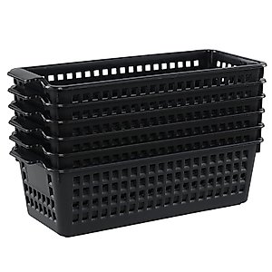 Idotry 6-Pack Slim Plastic Storage Trays Baskets, Black Small Storage Basket