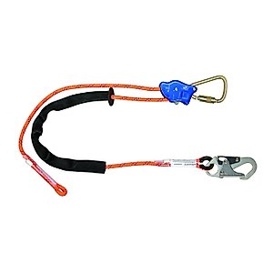 FallTech 8165B65 TowerClimber Adjustable Rope Positioning Lanyard, Aluminum Auto-Locking Rope Adjuster, Steel Carabiner/Snap Hook, 65', Orange
