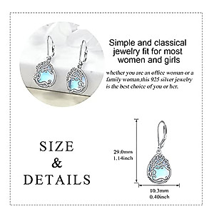 Moonstone Earrings for Women 925 Sterling Silver Tree of Life Drop Dangle Earrings Leverback Teardrop Jewelry Gifts (B-Moonstone Tree of Life)