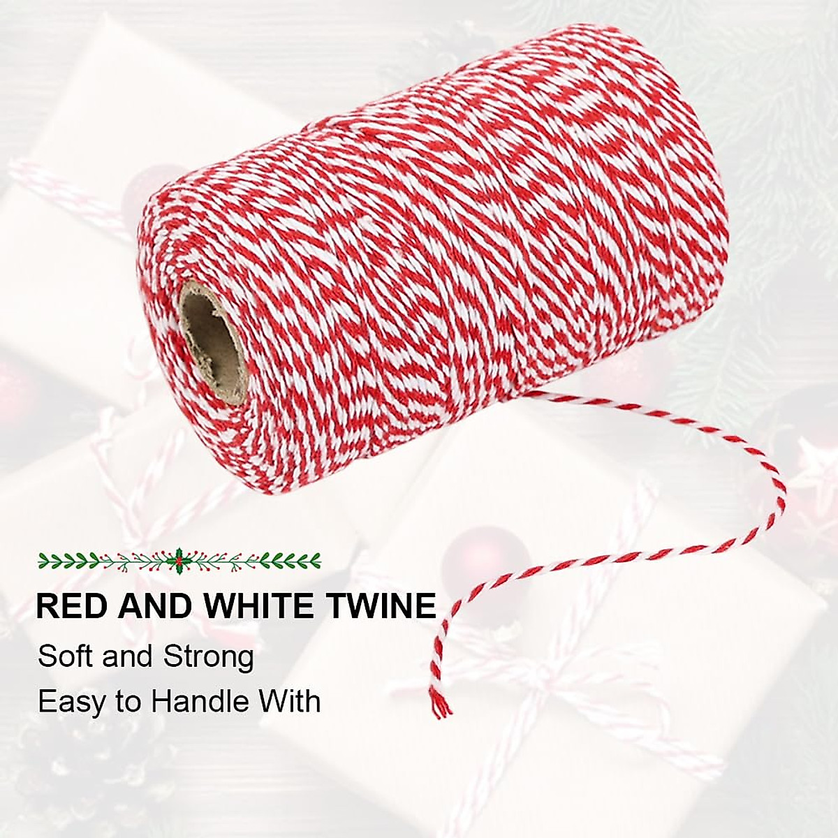 Tenn Well Red and White Twine, 656 Feet 200m Cotton Bakers Twine Perfect for Baking, Butchers, Crafts and Christmas Gift Wrapping