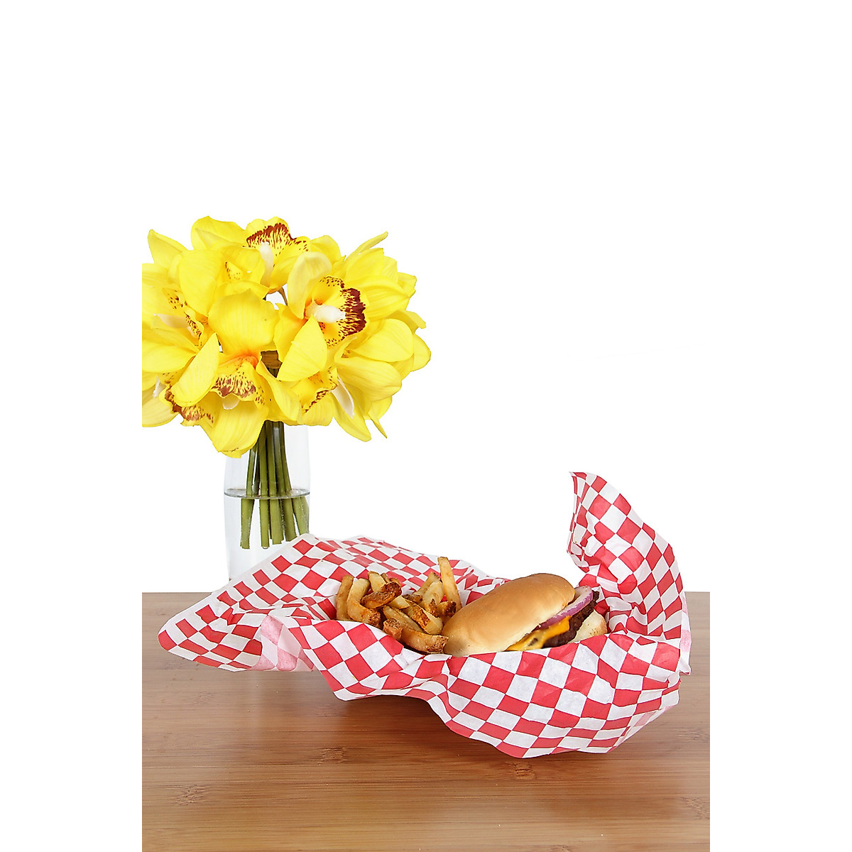 CucinaPrime 12"x 12" Food Basket Liner, Red and White Checkered- 100 Pack