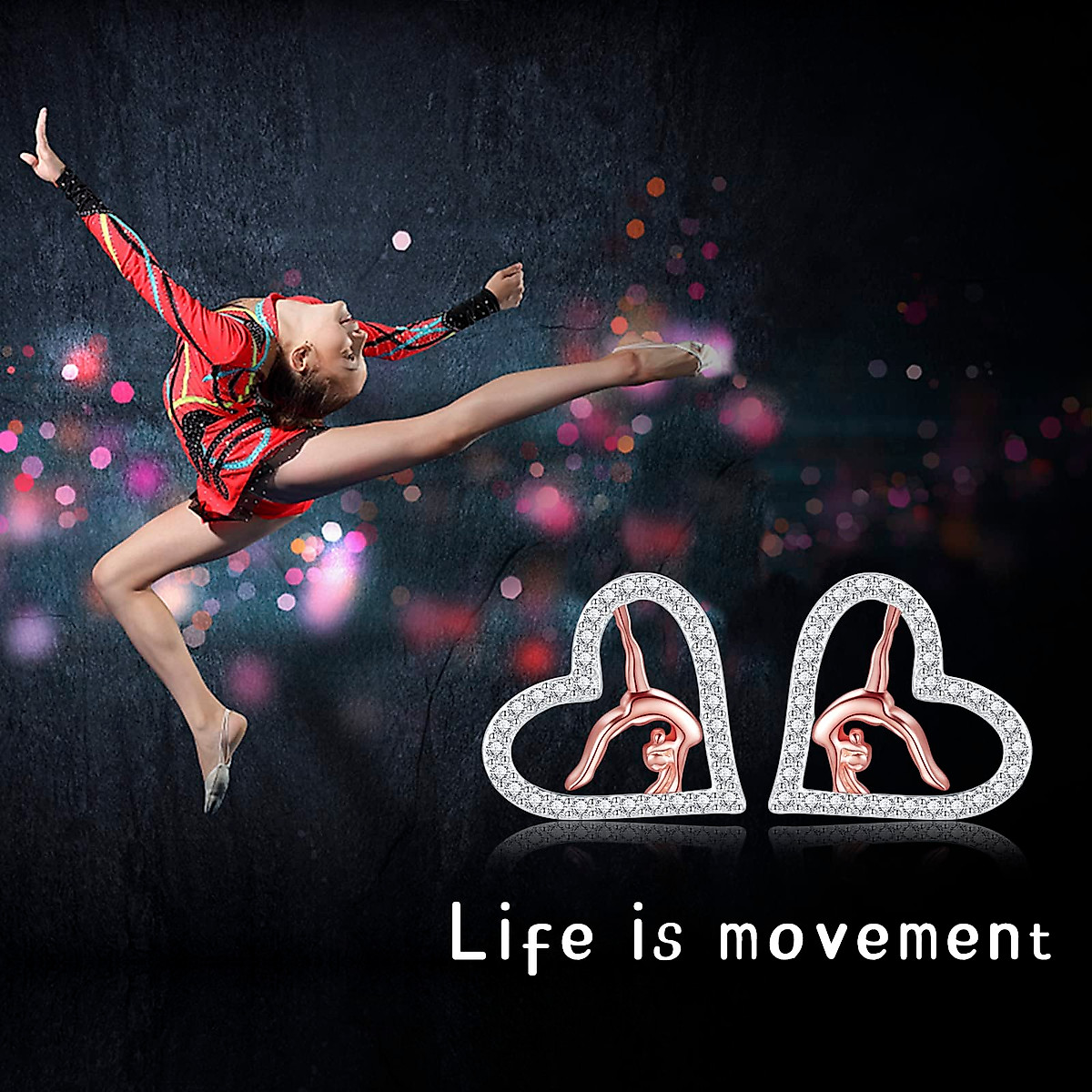 Gymnastics Stud Earrings for Her - 925 Sterling Silver Gymnastic Birthday Jewelry Gifts for Gymnast Women (CZ)