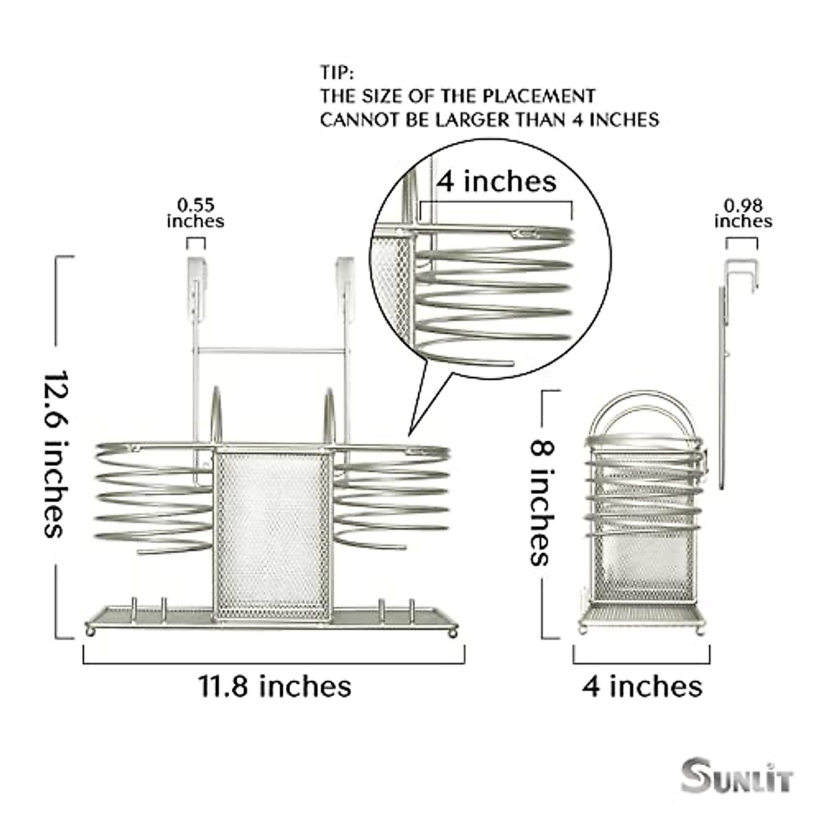 Sunlit 3 in 1 Wall Mount/Countertop/Over Cabinet Door Metal Wire Hair Product & Styling Tool Organizer Storage Basket Holder for Hair Dryer, Brushes, Flat Iron, Curling Wand, Hair Straightener