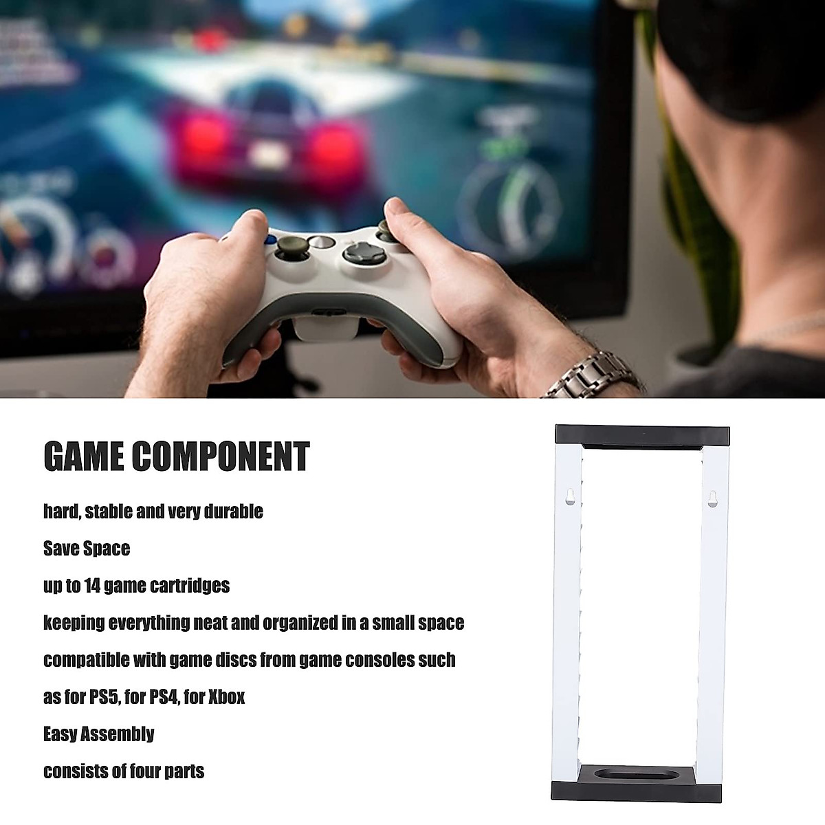Game Storage Tower for PS5/PS4/Xbox, Wall Mount Video Game Storage Stand 14 CD or Blu-Ray Disks Game Holder Disk Tower