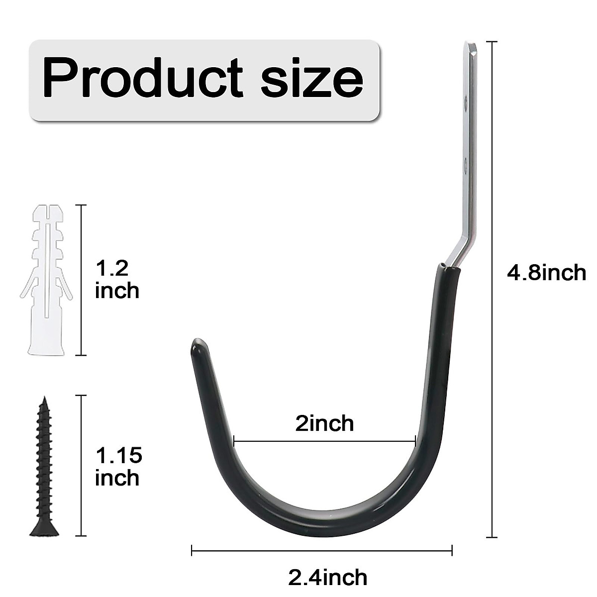 Heavy Duty J Hooks for Hanging, Garage Utility Hooks Wall Mount, Steel Anti-Slip Garage Storage Hooks, 4 Pack Folding Chair Hooks, Heavy Duty Wall Hooks for Hanging Bikes Hose Cord, Garden Tools